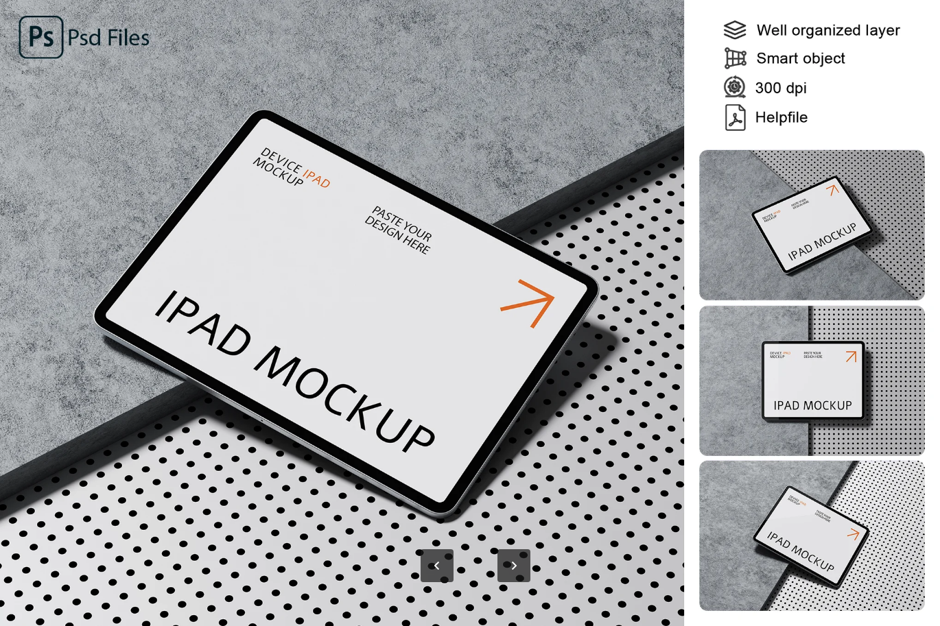 iPad样机PSD分层文件4合1套装 智能对象可替换设计 4500×3000高分辨率iPad Mockup下载 _ 果觅网（gooodme）